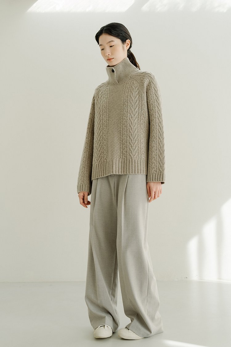 REPLAIN(X)(리플레인(X)) WOOL BLEND SEMI WIDE PANTS_OATMEAL | 신세계V