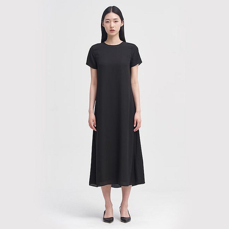 THEORY(띠어리) Women Poly Ggt Shortsleeve Maxi Dress Black | 신세계V