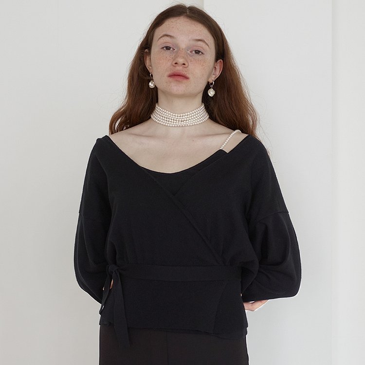 BABY CENTAUR (구)(베이비 센토르 (구)) [BC20AWKN07]V-NECK CROSSOVER TIE KNIT TOP ...