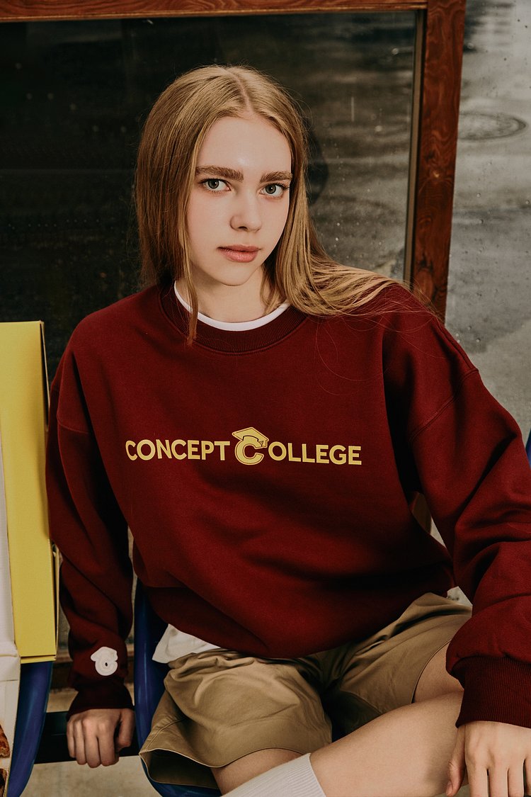 CONCEPT COLLEGE(컨셉트컬리지) Basic Line Logo Unisex Wine Sweat Shirt | 신세계V