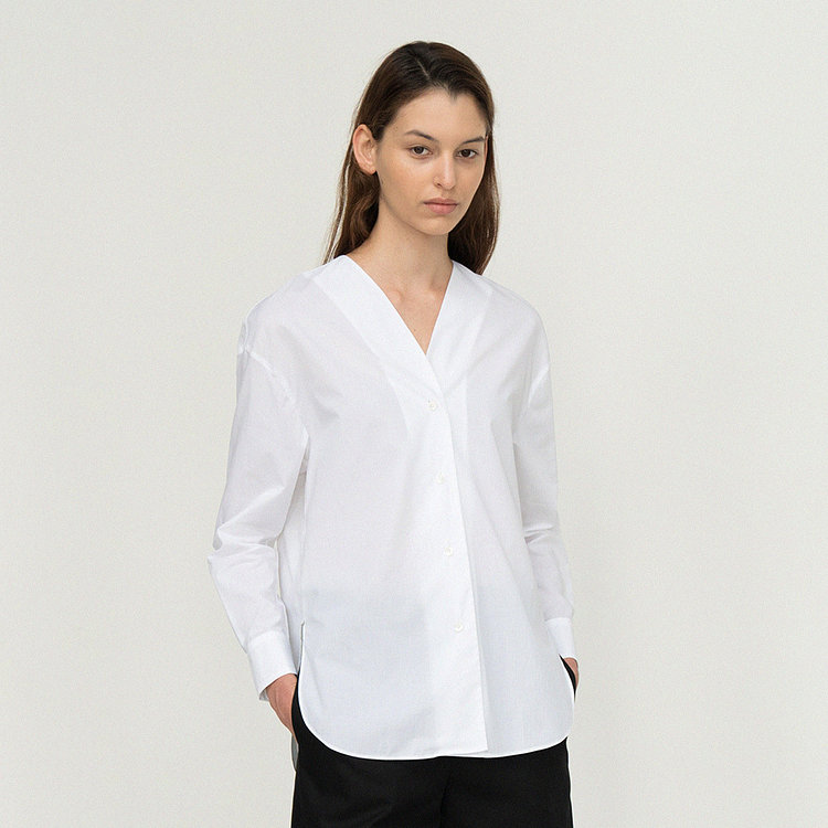 LE(르) cotton no-collar shirt (white) | 신세계V