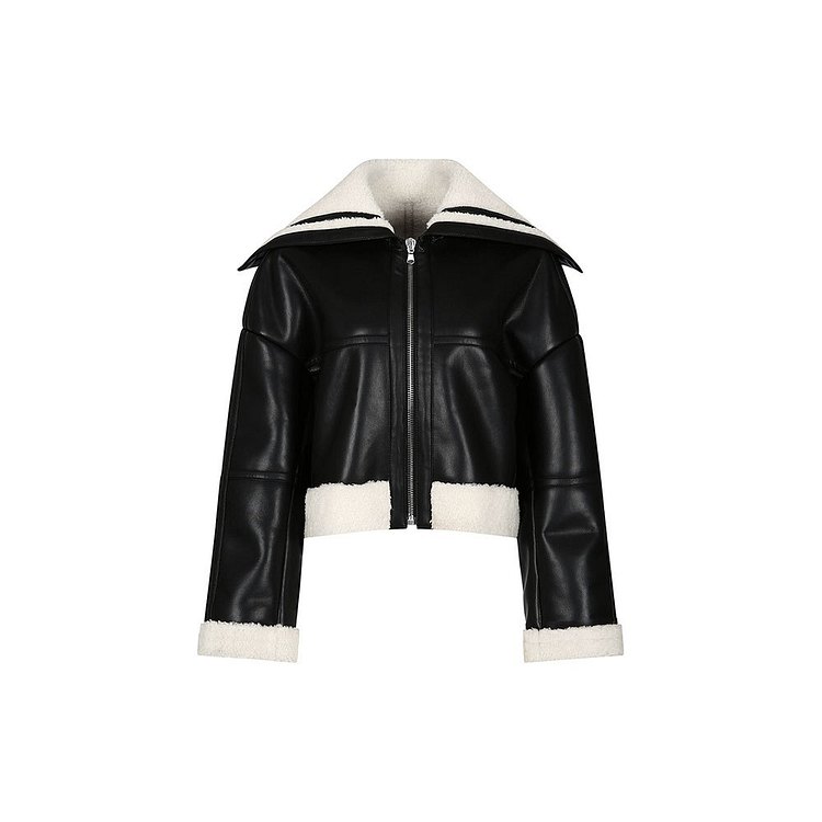 YCH(와이씨에이치) SAILOR-COLLAR FAUX LEATHER JACKET (W22OT204BK) | 신세계V