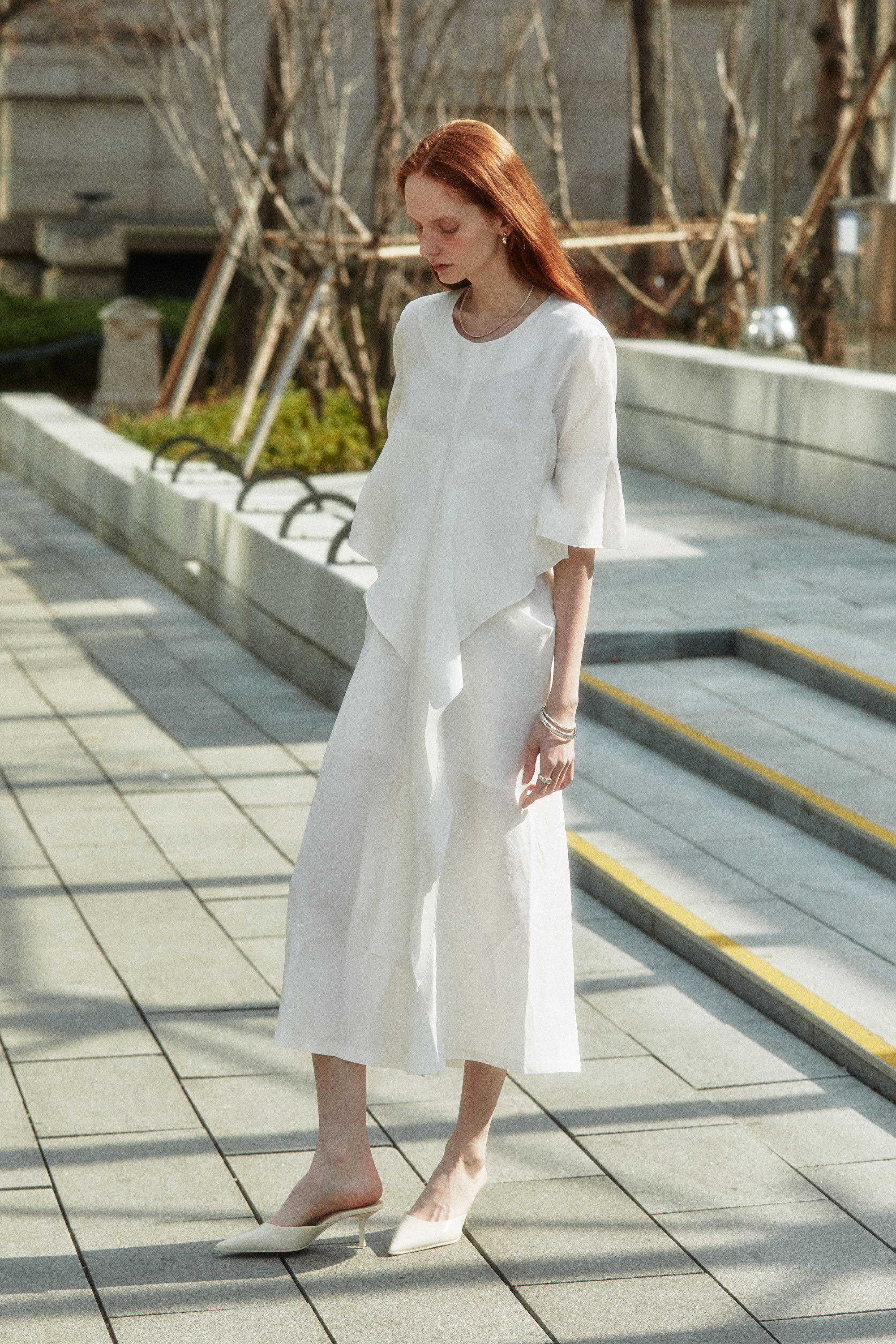 MUSEE(뮤제) LETE ROBE Drape Linen Dress_Off White | 신세계V